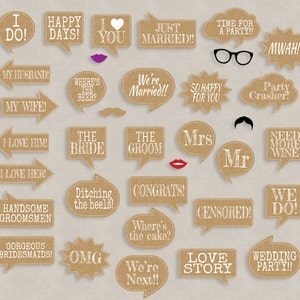 35 Rustic Wedding Photo Booth Prop Printables - Rustic Burlap Effect ...