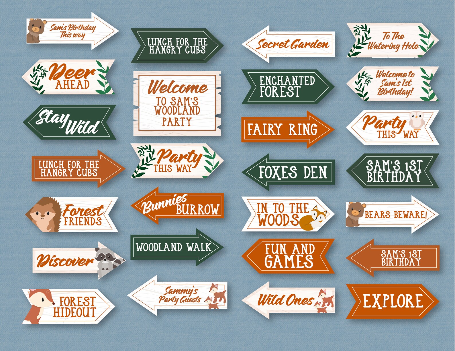 Printable Forest Party Arrows, Add Your Own Text Woodland Party Sign ...