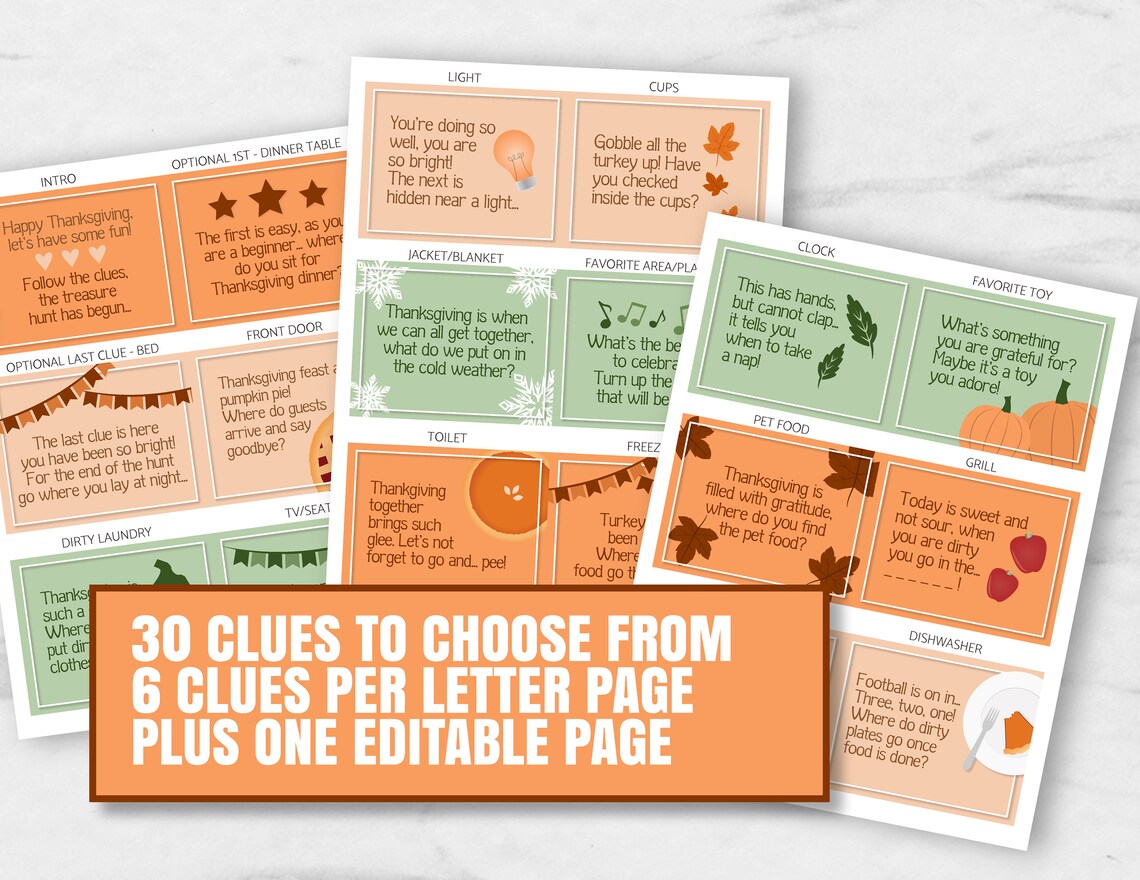 Thanksgiving Treasure Hunt Printables, Indoor Thanksgiving Treasure ...