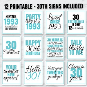 Printable 30th Birthday Party Signs, Blue Party Signs 1993, Printable ...