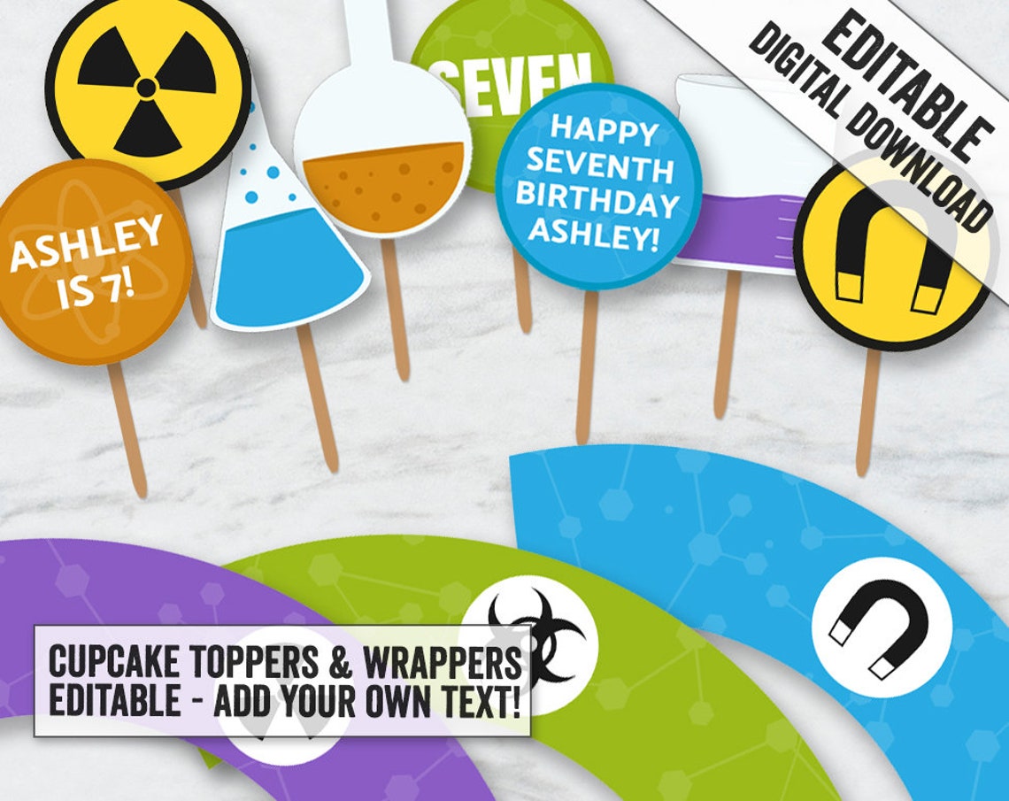 Printable Science Cupcake Toppers and Wrapper Template, Editable ...