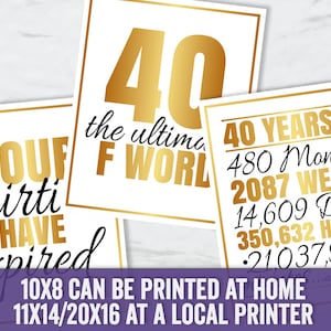 Printable 40th Birthday Signs, Gold Party Signs 1983, Gold 40th ...