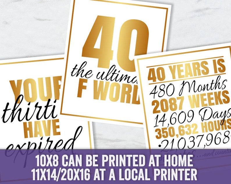 Printable 40th Birthday Signs, Gold Party Signs 1983, Gold 40th ...