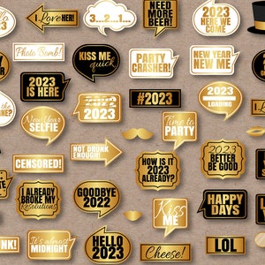 Printable New Years Printable Photo Booth Props, Gold 2023 New Years ...