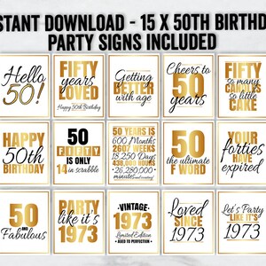Printable 50th Birthday Signs, Gold Party Signs 1973, Gold 50th ...