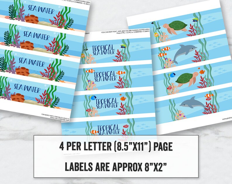 Printable Bottle Wrapper Under the Sea Party Decor Printable - Etsy