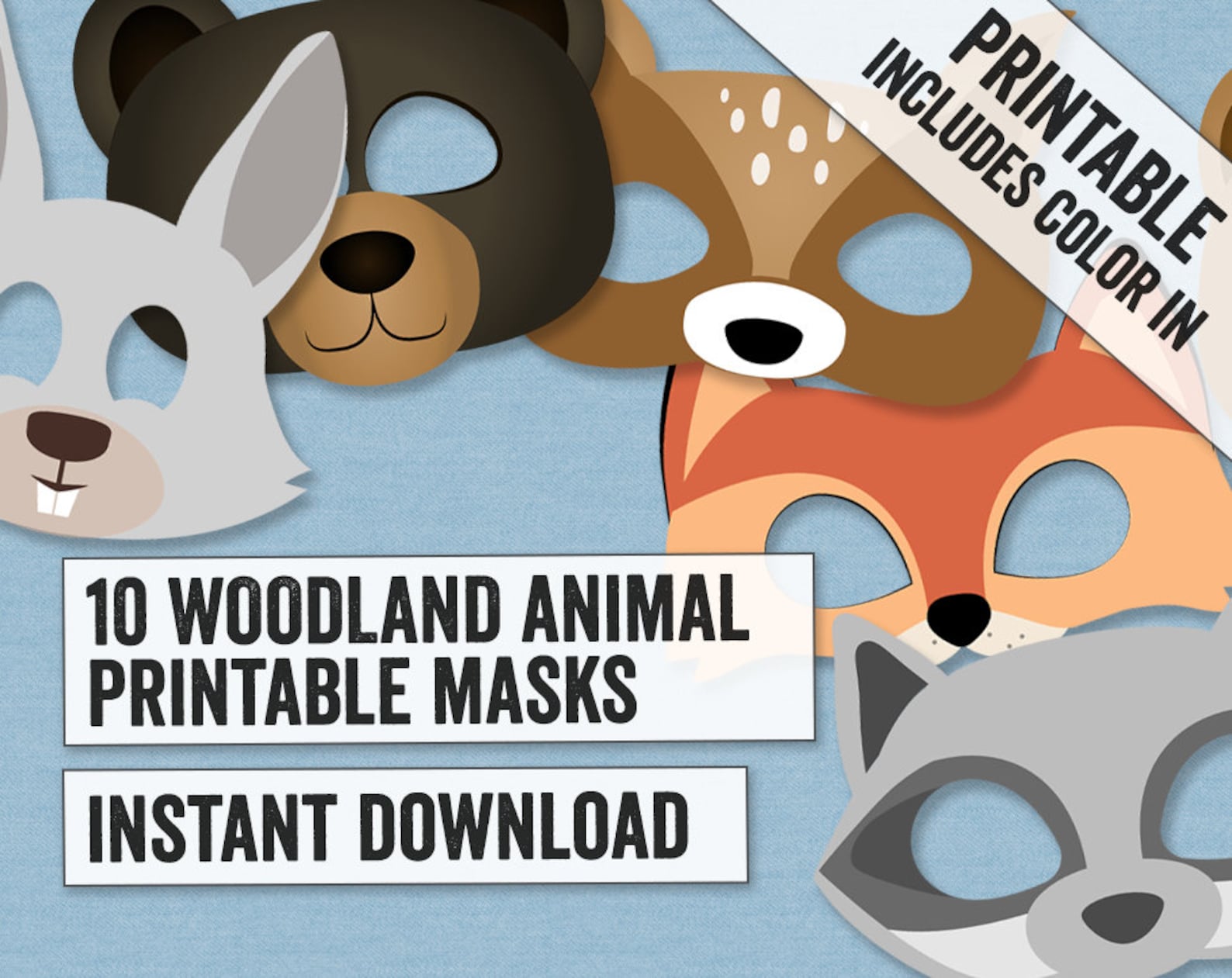 10 Woodland Animal Mask Printables, Kid's Wildlife Crafts, Woodland ...