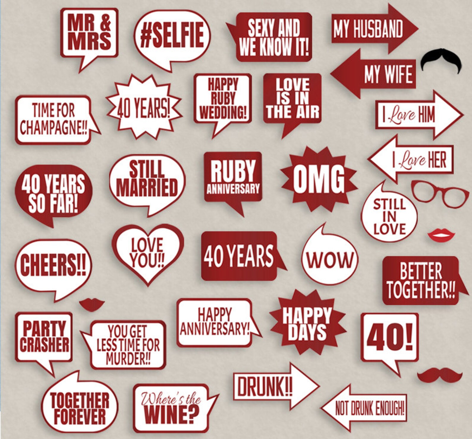 35 Ruby Anniversary Prop Printables 40th Anniversary Props - Etsy