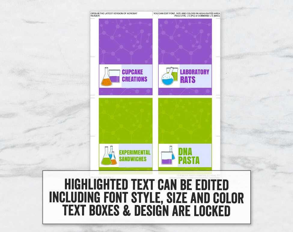 Science Tent Card Printables, Editable Science Party Place Cards Tents ...