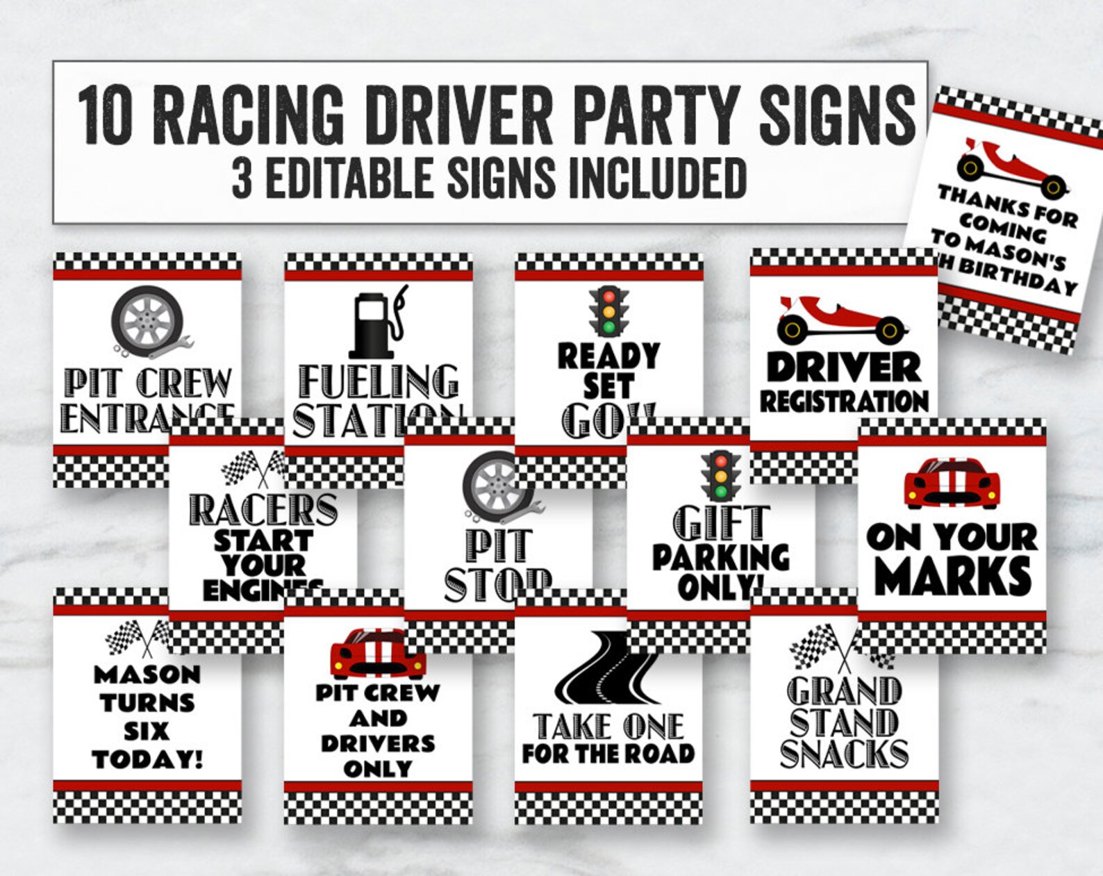 Racing Driver Printable Party Signs Editable Race Car Party - Etsy
