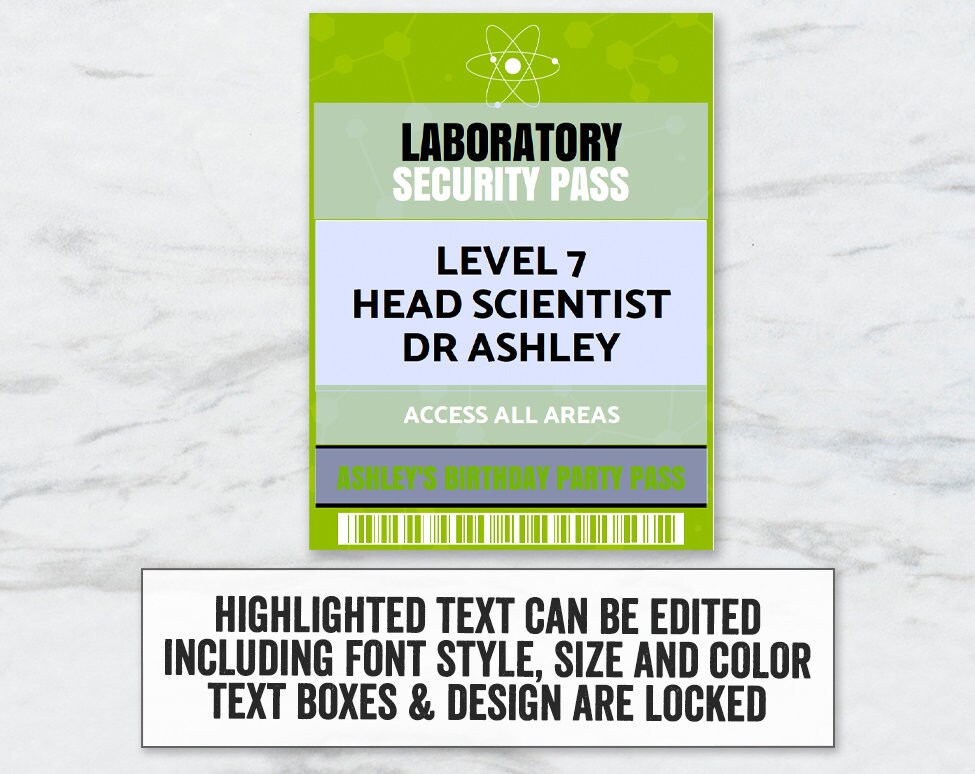 Editable Science Passes Template Printable Science Laboratory - Etsy