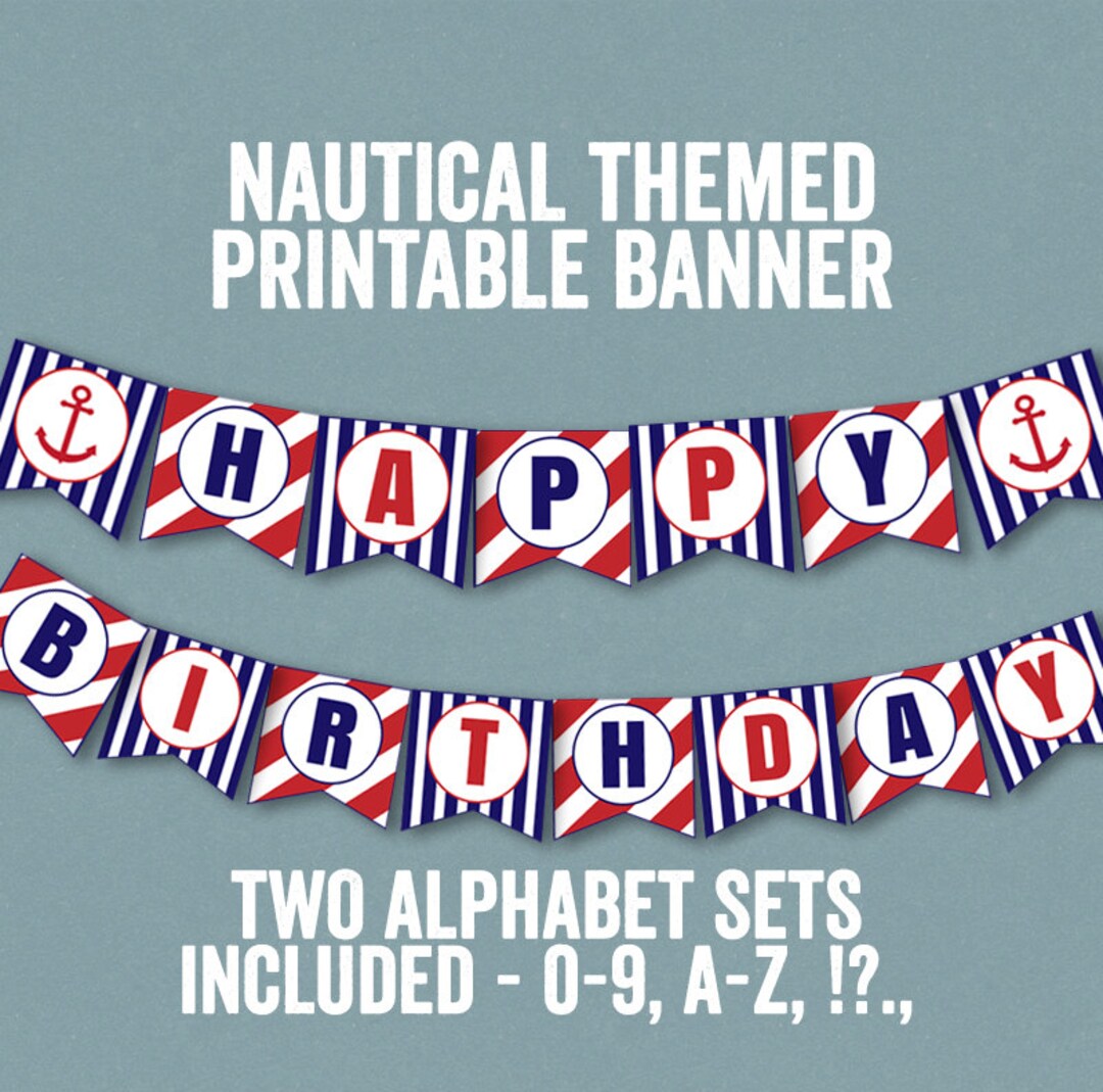 Nautical Bunting Printable, Happy Birthday Banner Nautical Theme Party ...