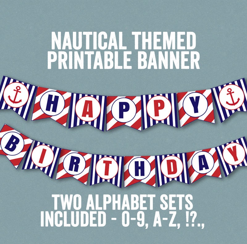 Nautical Bunting Printable Happy Birthday Banner Nautical | Etsy UK