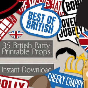 35 British Photo Booth Props, British Themed Party Props, I Love London ...