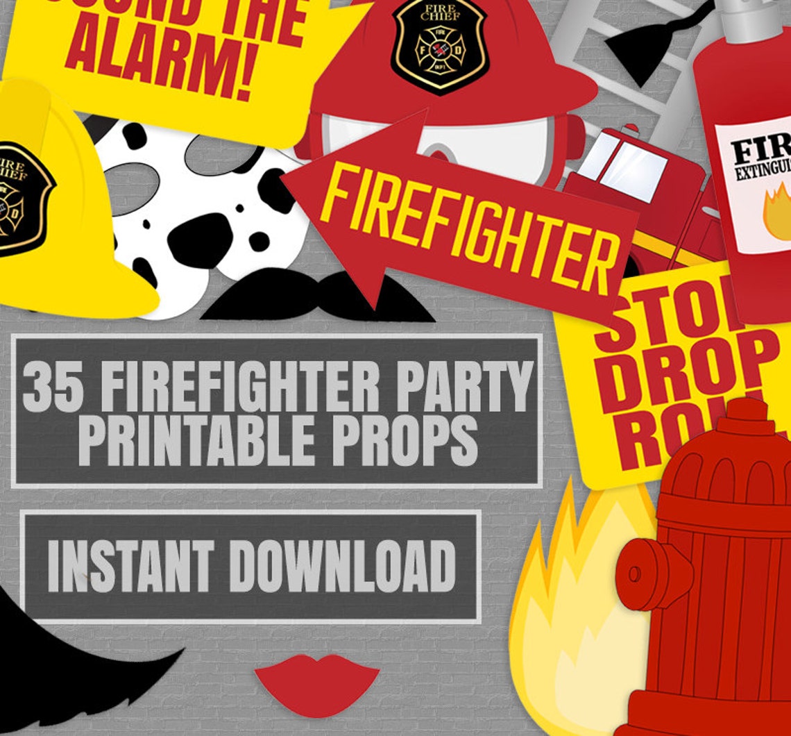 35 Firefighter Party Printable Photo Booth Props Fireman - Etsy