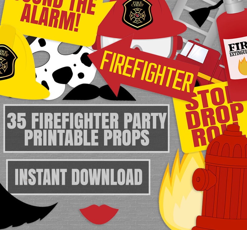 35 Firefighter Party Printable Photo Booth Props, Fireman Birthday ...