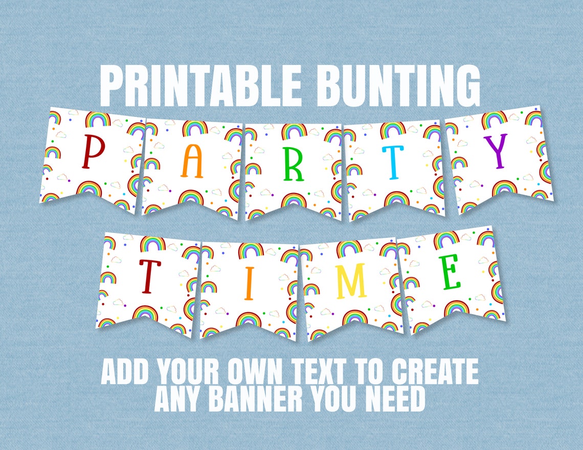 Editable Rainbow Party Bunting Printable Rainbow Party | Etsy