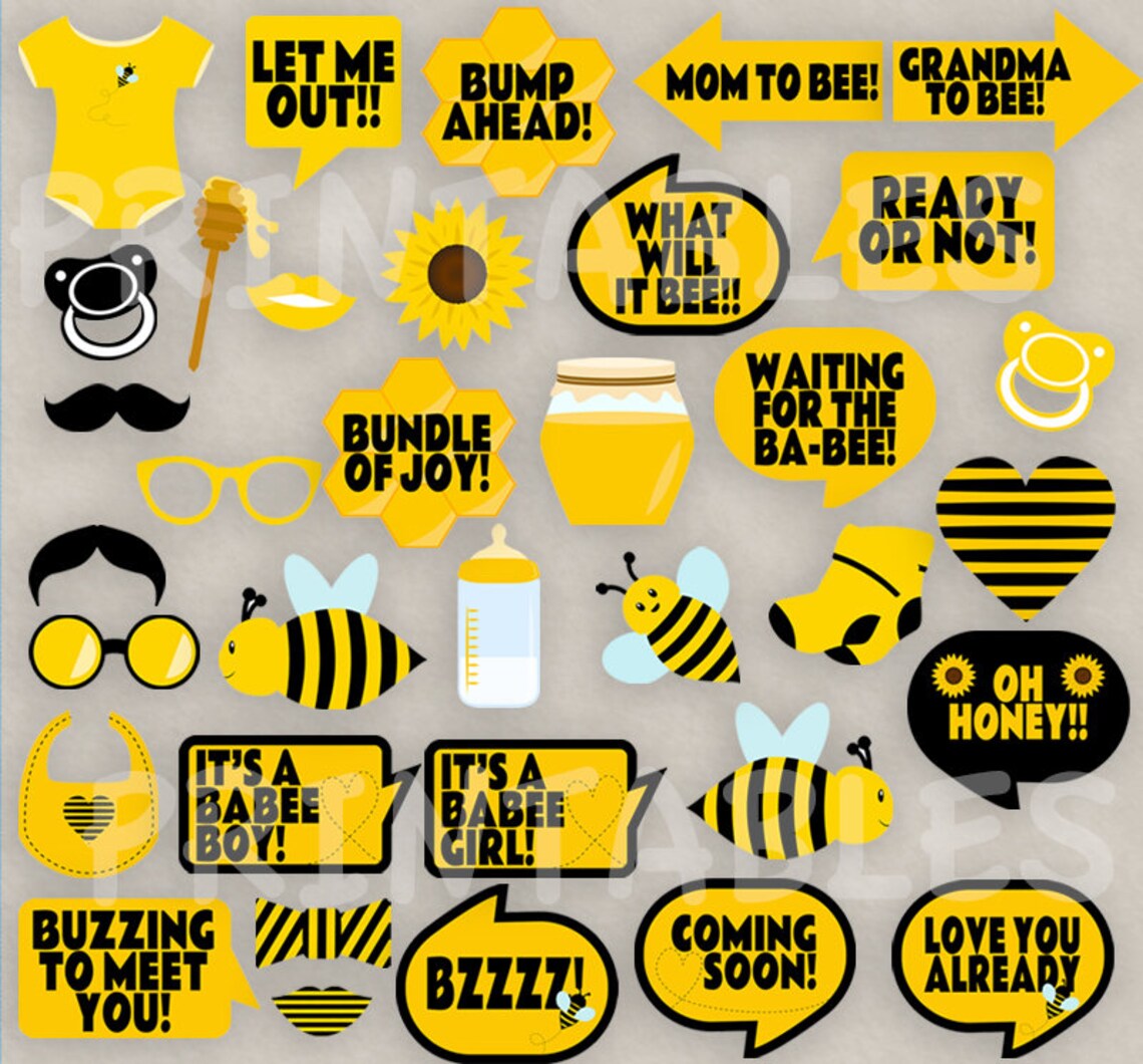 30 Bee Baby Shower Printable Props Printable bee theme babee | Etsy