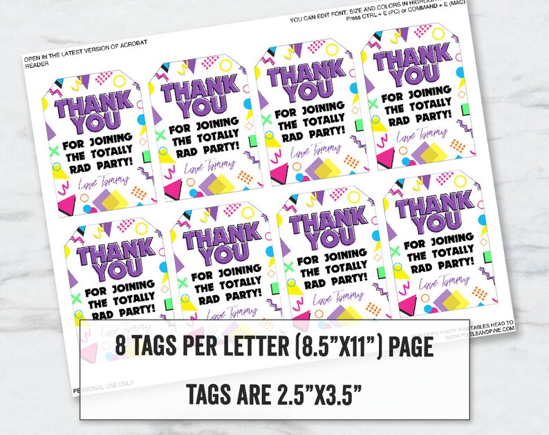 Retro Eighties Tags Printables for Party Decor, Editable 80s Party ...