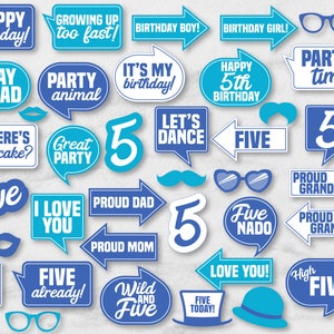 5th Birthday Printables, 5th Birthday Party Props, Boy's Fifth Birthday ...