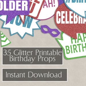 35 Birthday Prop Printable Speech Bubbles, Color Blue, Purple Glitter ...