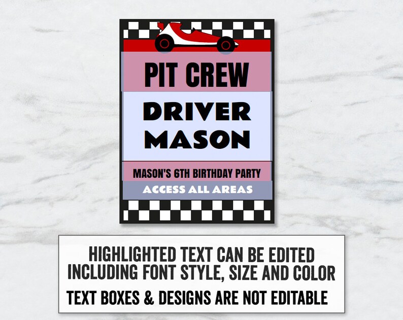 Editable Racing Driver Vip Passes Printable Race Car Party | Etsy