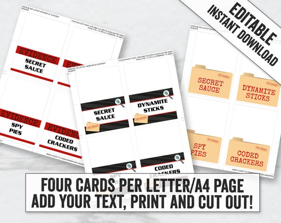 Spy Place Cards Spy Labels Instant Download PDF Printable Spy Tent ...