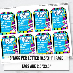 Printable Eighties Party Tags, Editable 80s Themed Thank You Tags ...