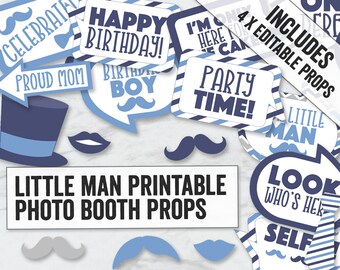 Printable Little Man Photo Booth Props Birthday Party Grey and - Etsy ...