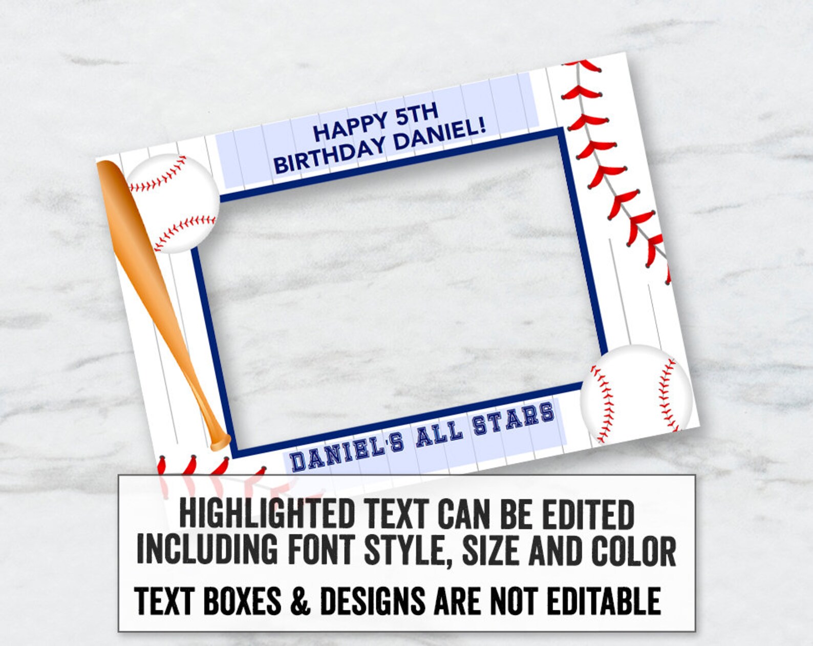 Printable Baseball Party Selfie Frame, Add Your Own Text Baseball ...