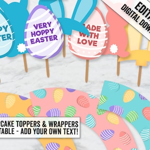 Printable Easter Cupcake Toppers and Wrapper Template, Editable Easter ...