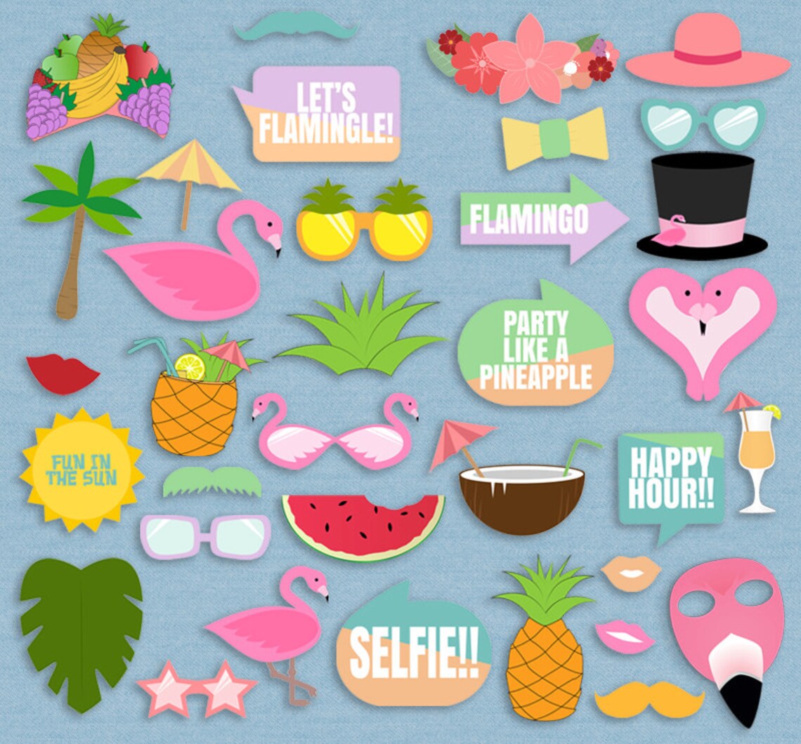 35 Tropical Party Photo Booth Props, Pineapple Party Props, Flamingo ...