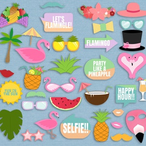 35 Tropical Party Photo Booth Props, Pineapple Party Props, Flamingo ...