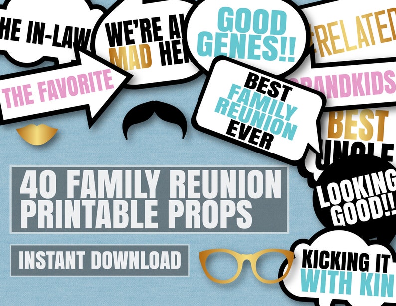 Family Party Photo Booth Props, Instant Download Family Reunion Selfie ...