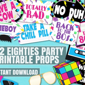 Eighties Printable Party Photo Props, 80s Style Party Decor, 80s Party ...