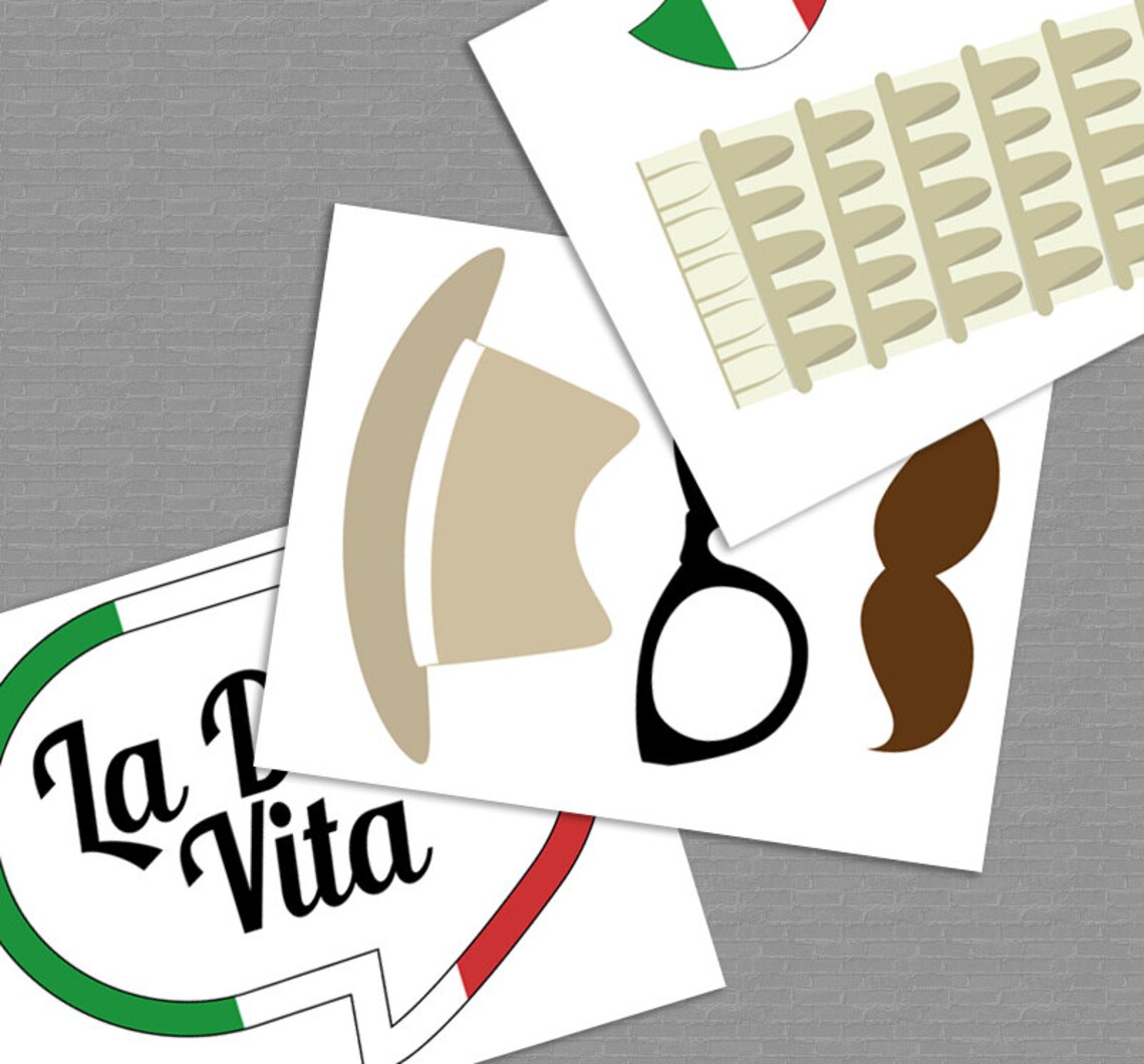 35 Italian Photo Booth Props, Italy Themed Party Props, Love Rome Party ...