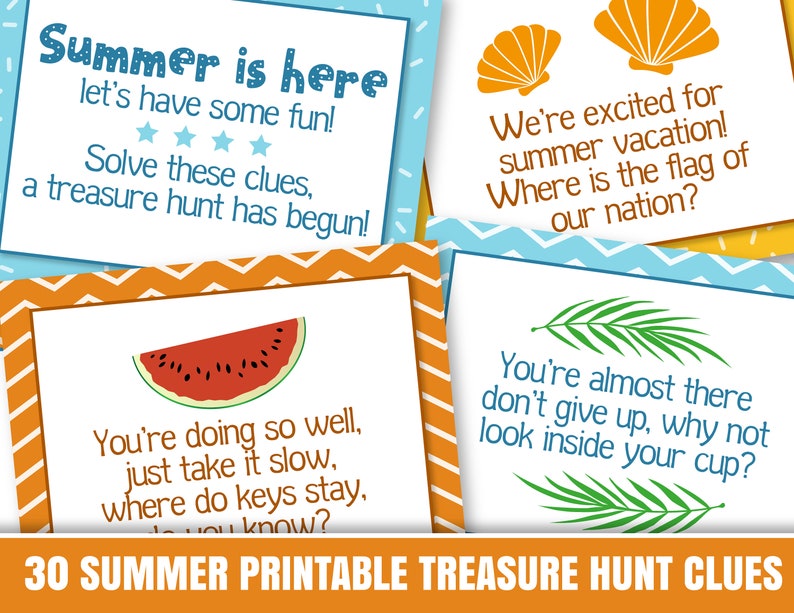 Printable Summer Treasure Hunt Clues, Instant Download Summer Treasure ...