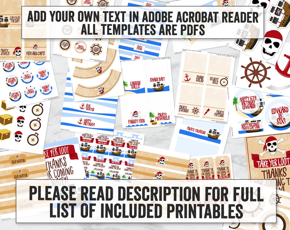 Printable Pirate Party Bundle Editable Pirate Birthday Pack - Etsy