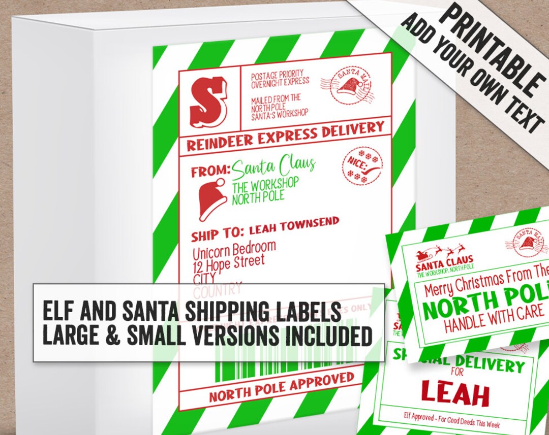 Printable Elf Shipping Label, Printable Elf Christmas Mail, Elf Parcel ...