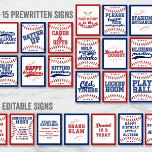 Baseball Party Signs, Printable Baseball Party Signs, Editable Baseball ...