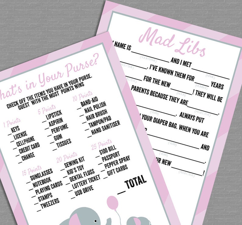 Pink Baby Shower Printable Games Set of 6 Pink Elephant - Etsy