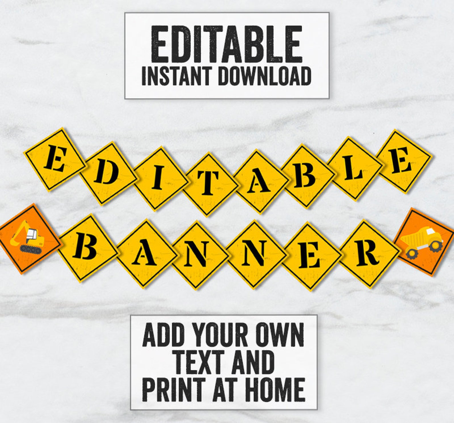 Construction Banner Printable, Editable Construction Party Bunting, Any ...