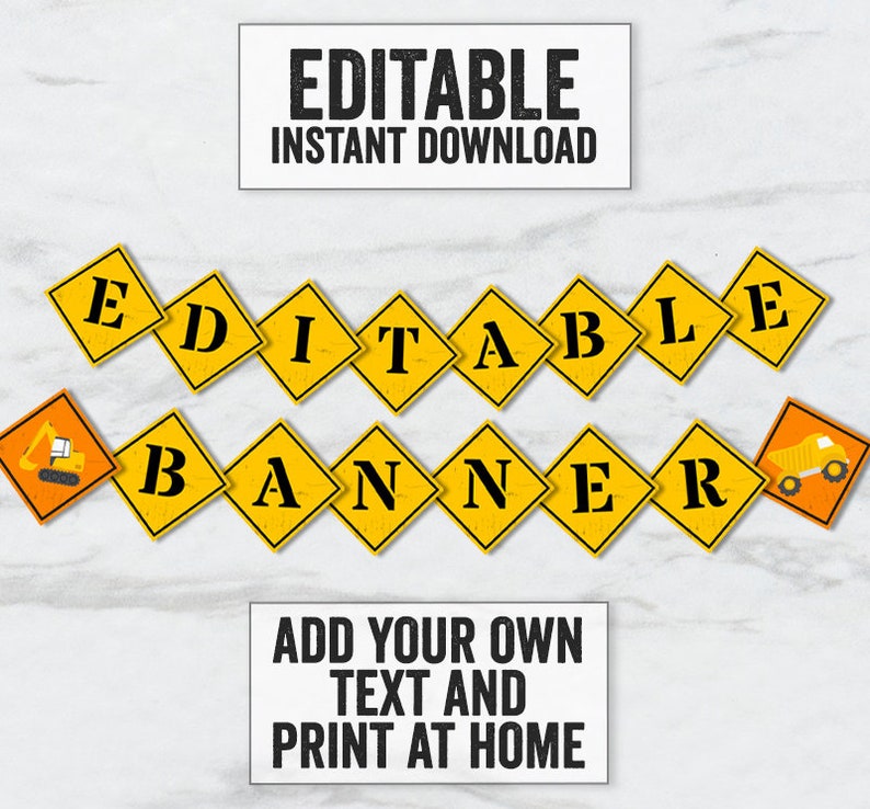 Construction Banner Printable, Editable Construction Party Bunting, Any ...