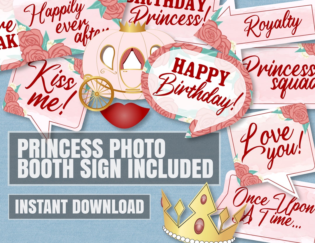 30 Printable Princess Party Props, Princess Photobooth Diy Props, Pink ...