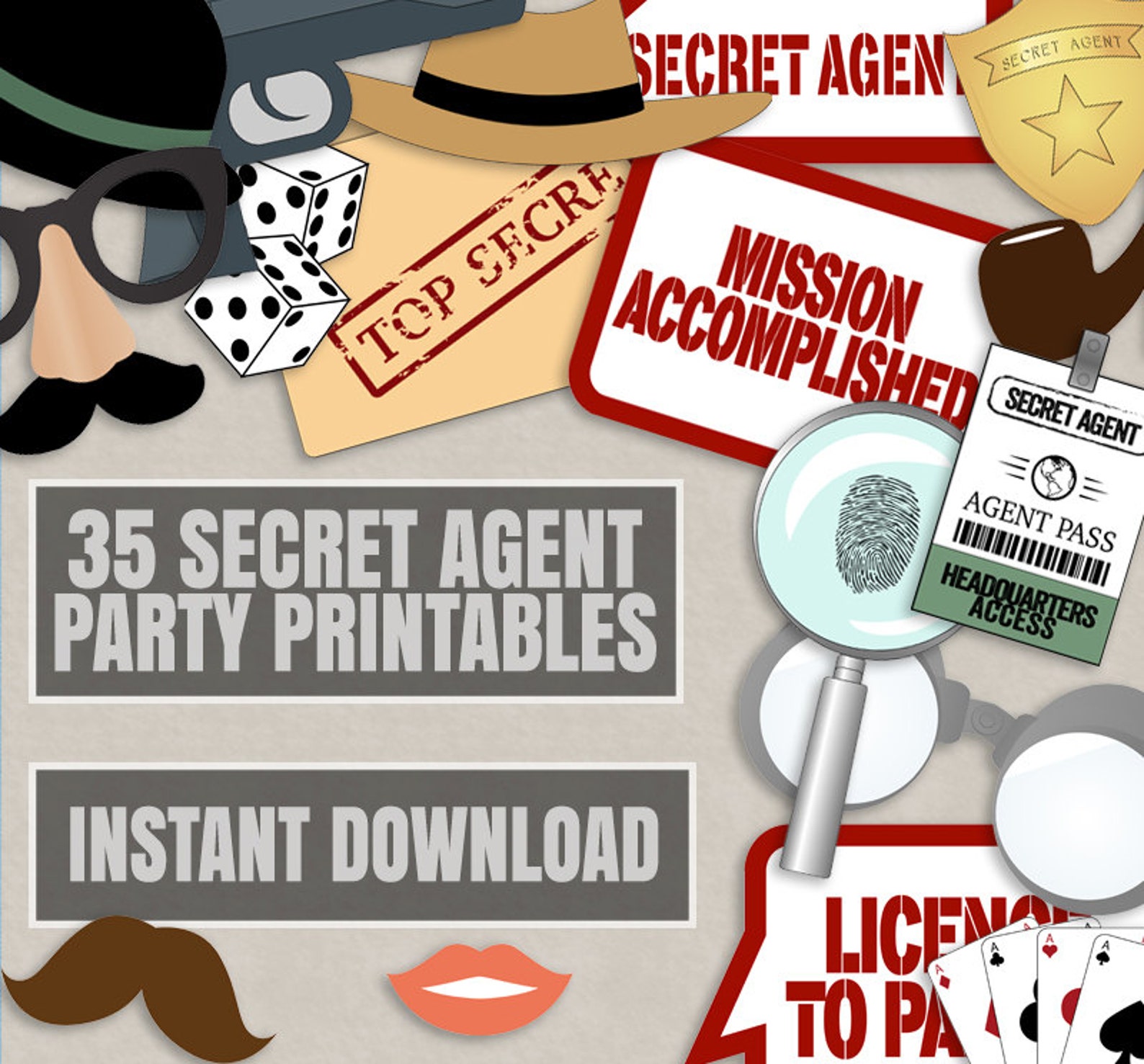 35 Secret Agent Party Photo Booth Props Spy Themed Photo - Etsy