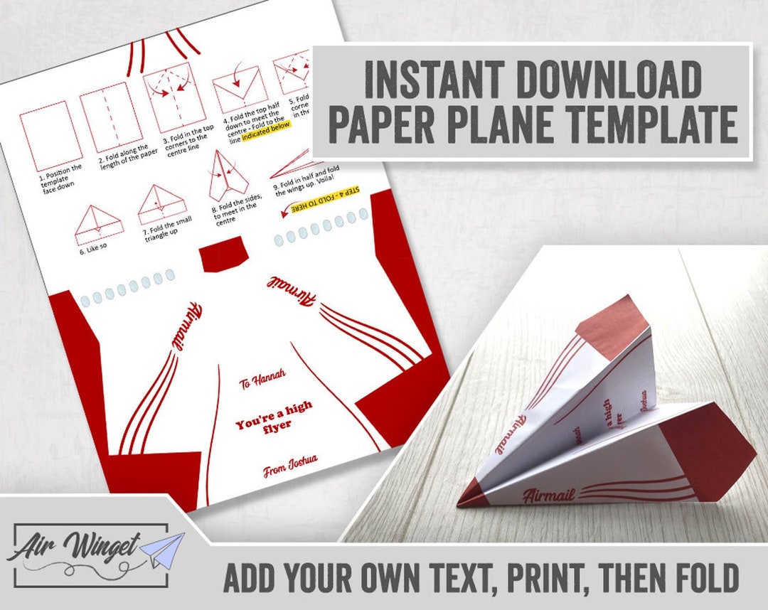 Airplane Paper Plane Template, Editable Plane Card Template, Fun Card ...