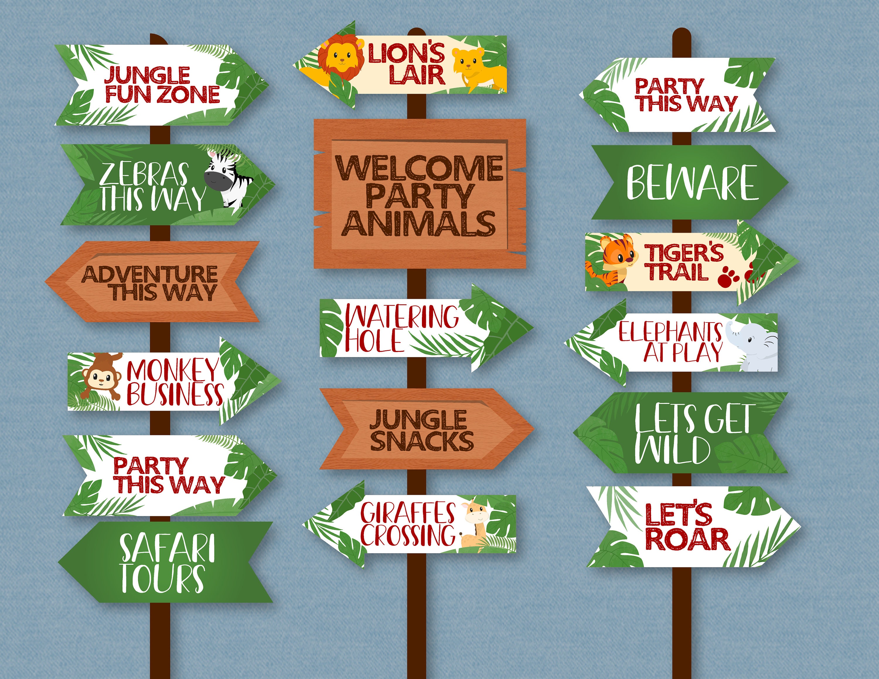 Jungle Party Printable Arrows Jungle Safari Arrow Signs - Etsy Canada