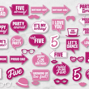 Five Year Old Printable Props, 5th Birthday Pink Photobooth Props, Five ...