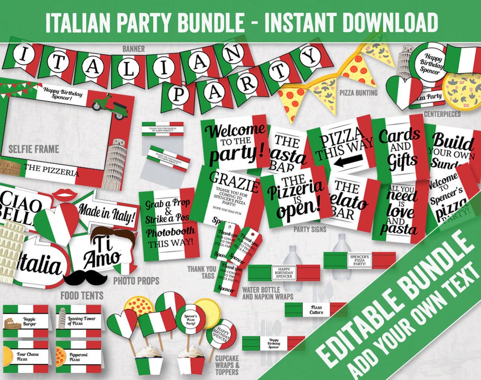 Printable Italian Party Bundle Editable Italian Party | Etsy
