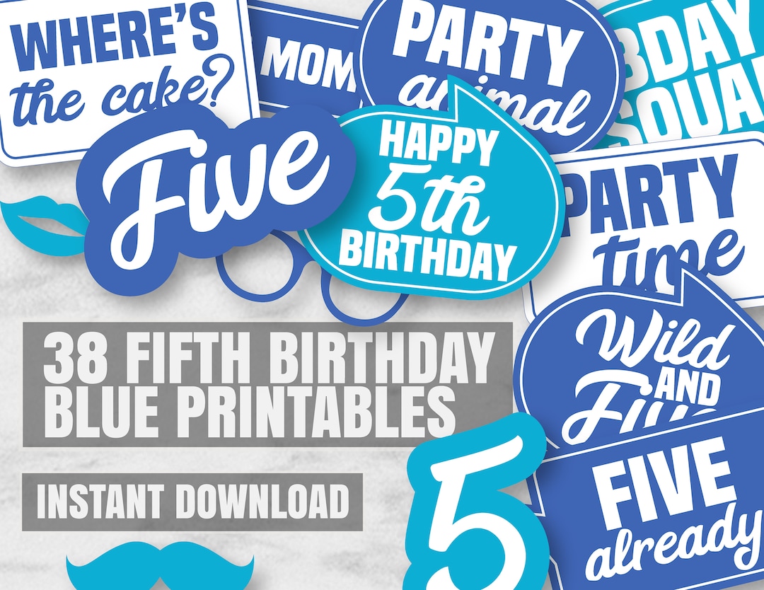 5th Birthday Printables, 5th Birthday Party Props, Boy's Fifth Birthday ...